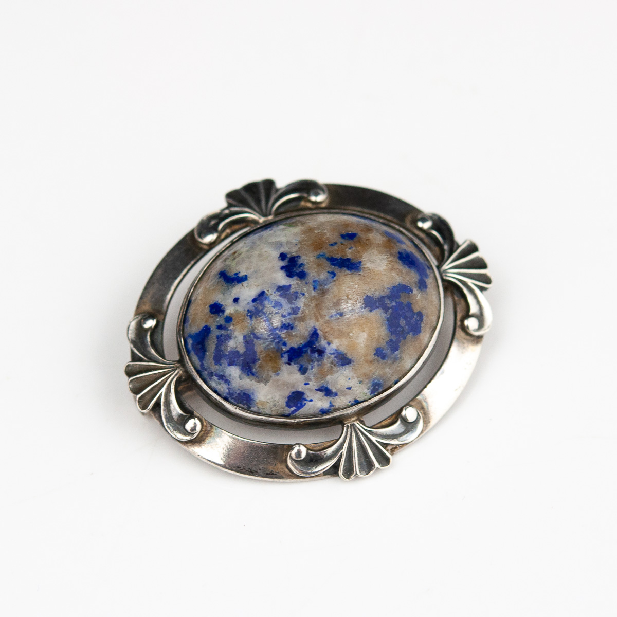 Russian 875 silver brooch with natural stone - Idla Antiik