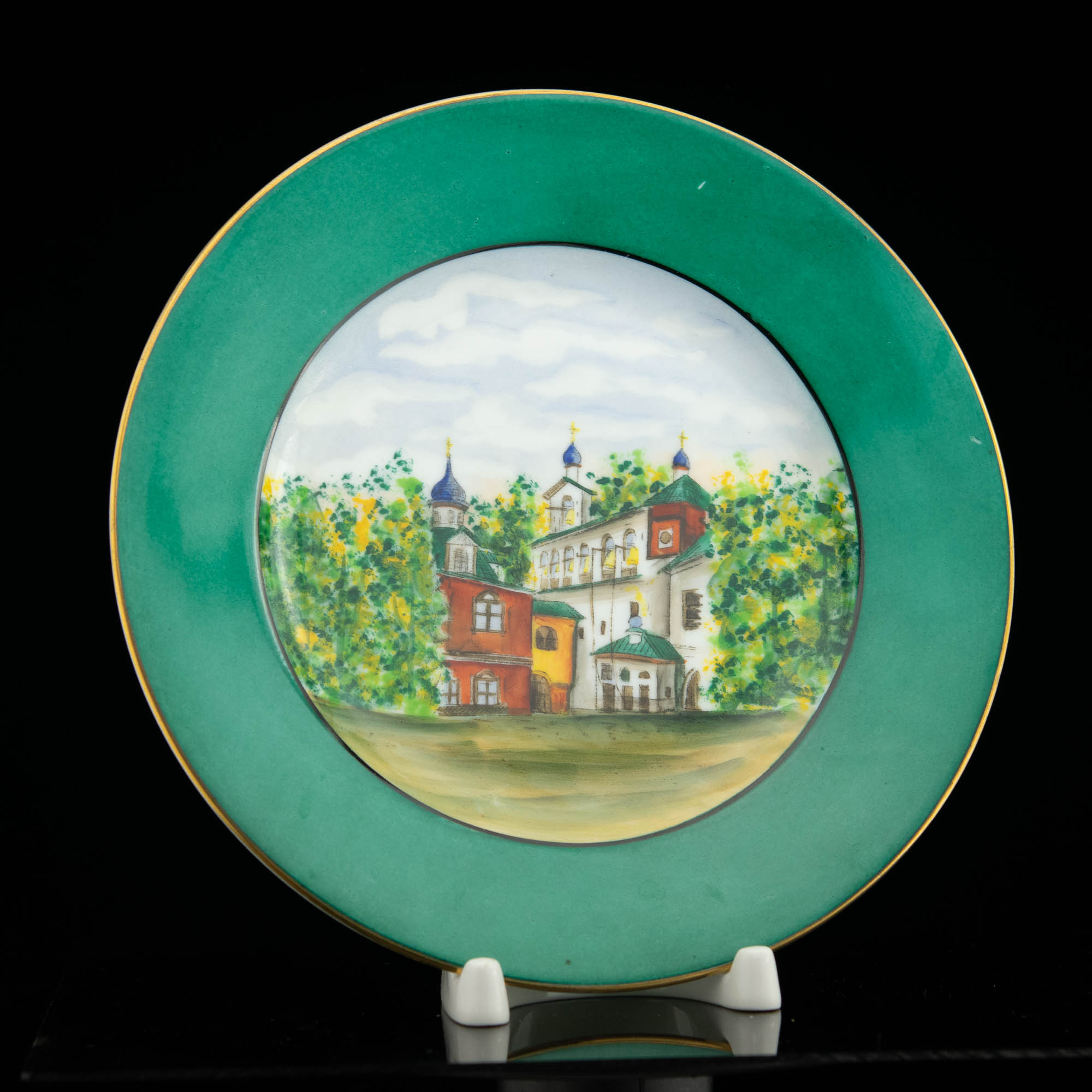 Antiikne portselanist suveniirtaldrik Petseri Klooster,segatehnika ...